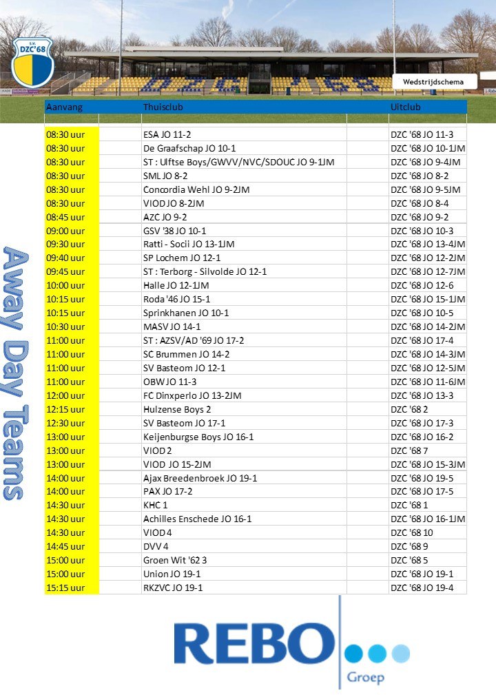 Wedstrijdschema 6 november 2021 | DZC'68